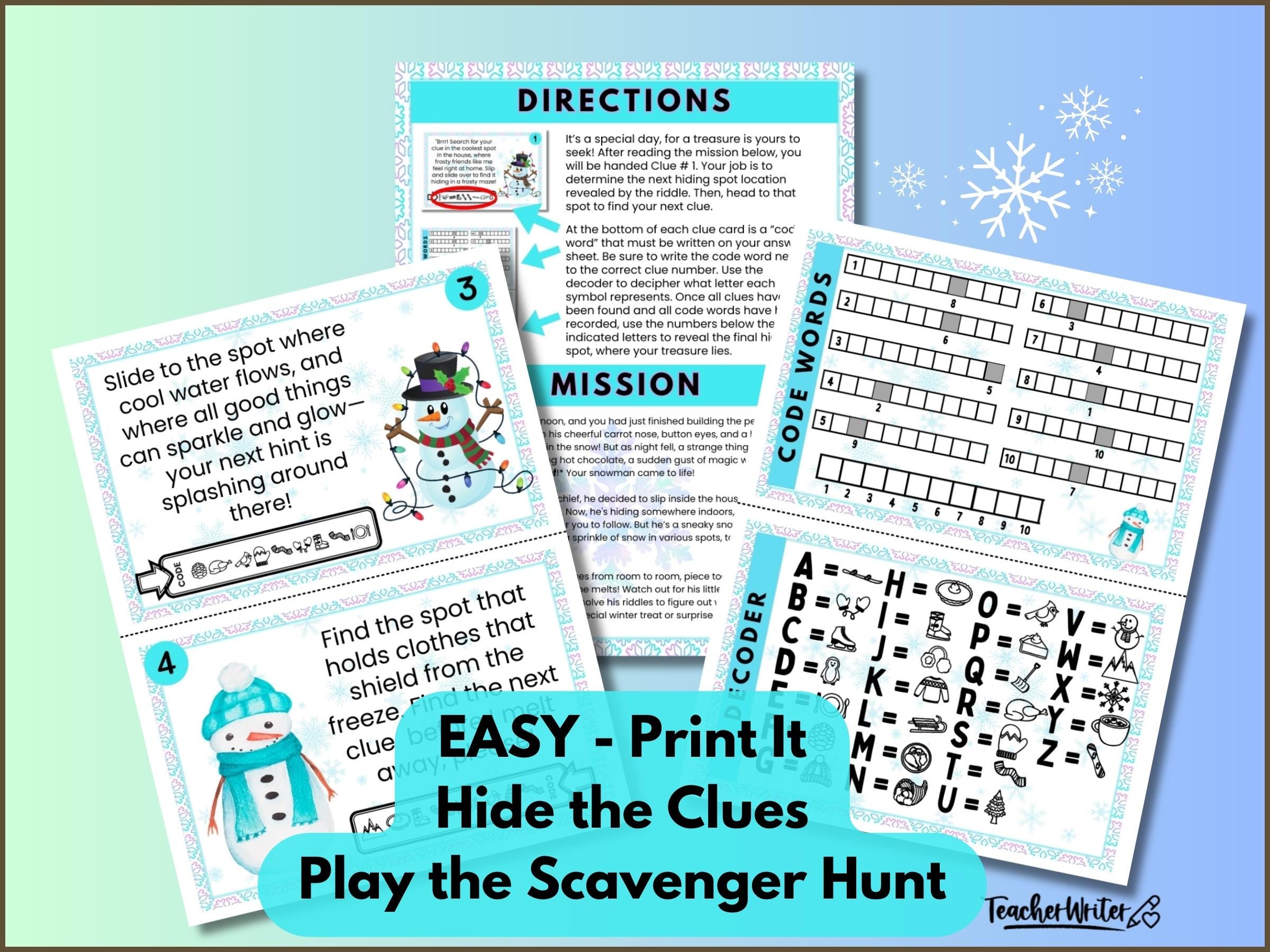 Winter Indoor Scavenger Hunt Snowman Hide and Seek, Kids Puzzles, Theme ...
