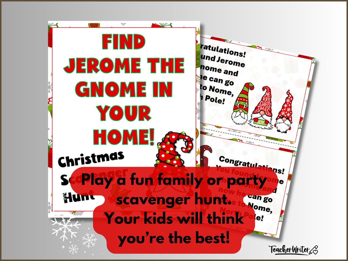 Christmas Indoor Scavenger Hunt Gnome Hide and Seek, Kids Theme Party ...