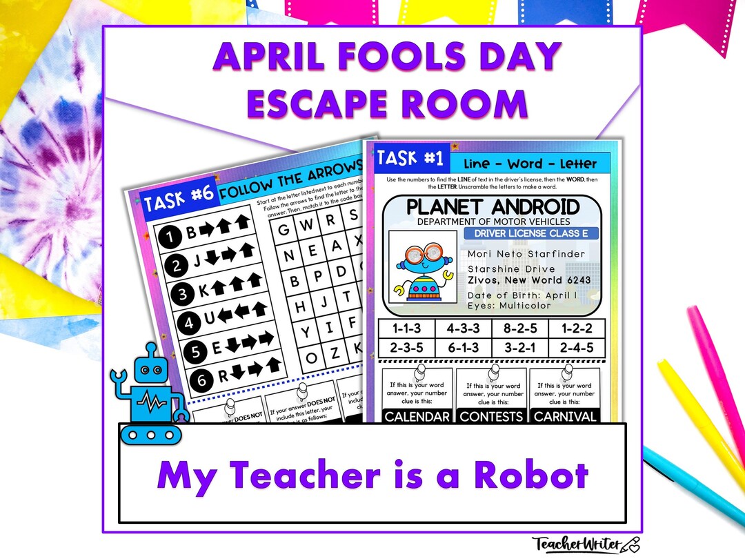 April Fools' Day Escape Room, My Teacher is a Robot, Printable Puzzles ...