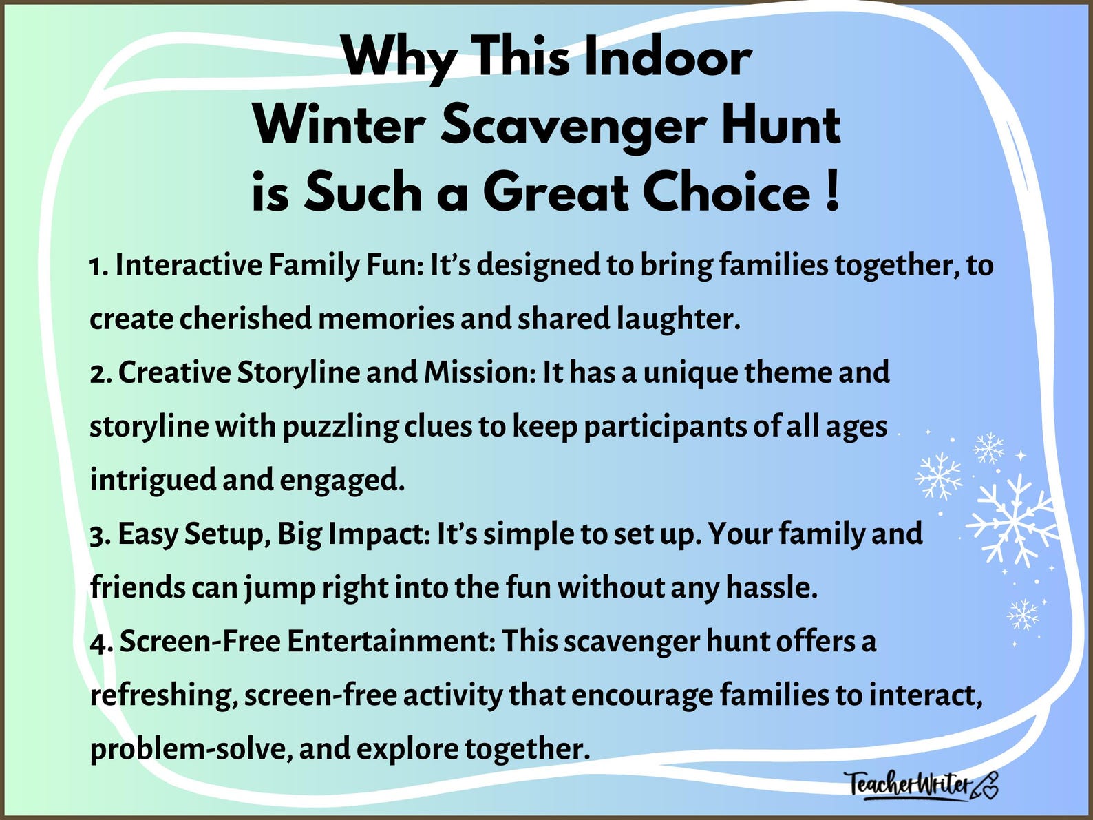 Winter Indoor Scavenger Hunt Snowflake Twins Kids Tween Party Mystery ...