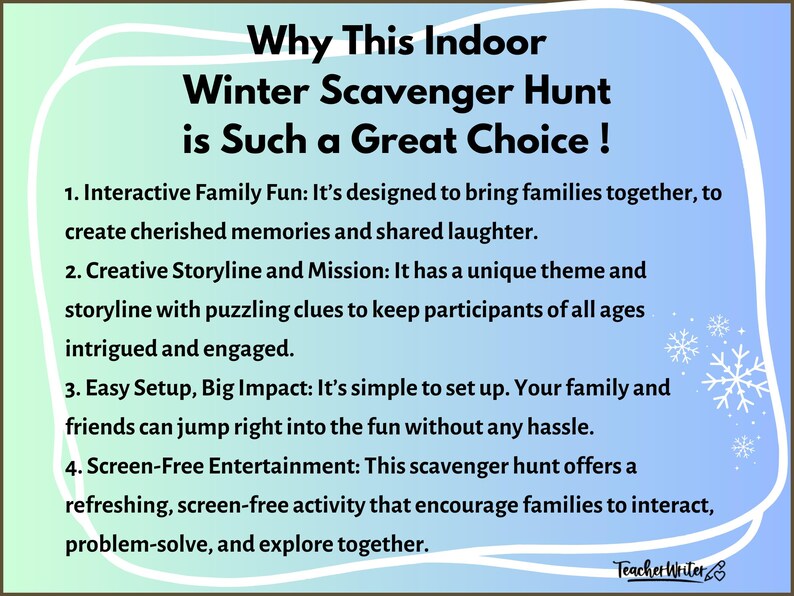 Winter Indoor Scavenger Hunt Snowflake Twins, Kids Tween Party, Mystery ...