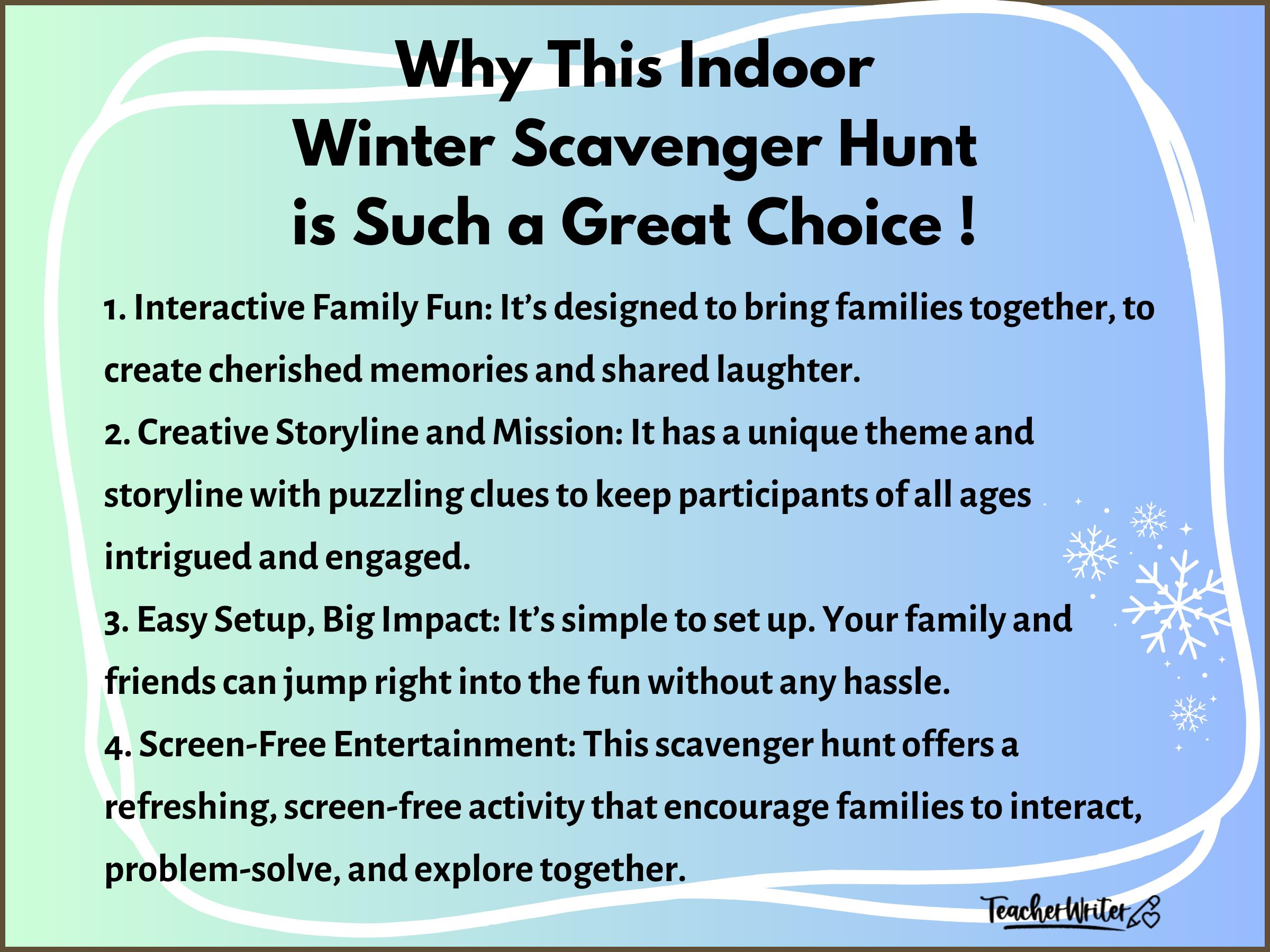 Winter Indoor Scavenger Hunt Snowflake Twins Kids Tween Party Mystery ...