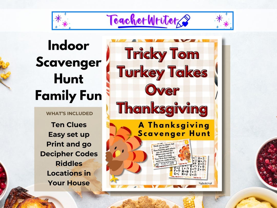 Thanksgiving Indoor Scavenger Hunt, Tricky Tom Turkey, Mystery Game ...