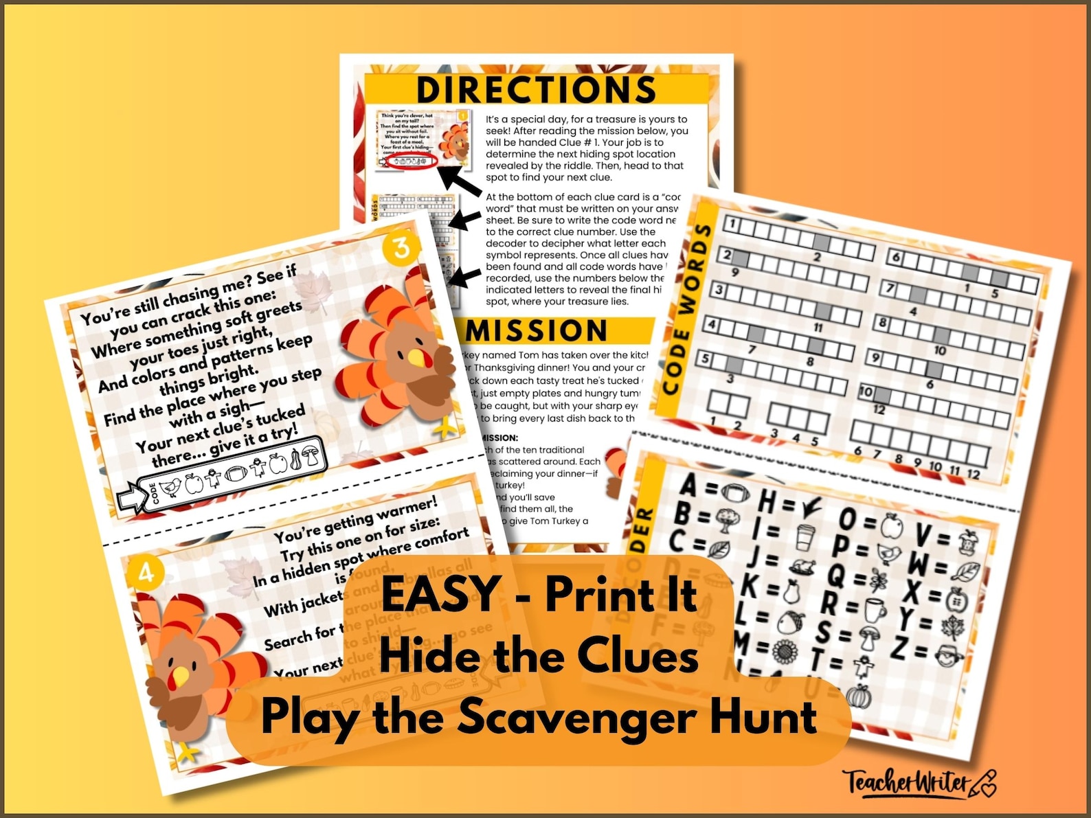 Thanksgiving Indoor Scavenger Hunt Tricky Tom Turkey Mystery Game ...