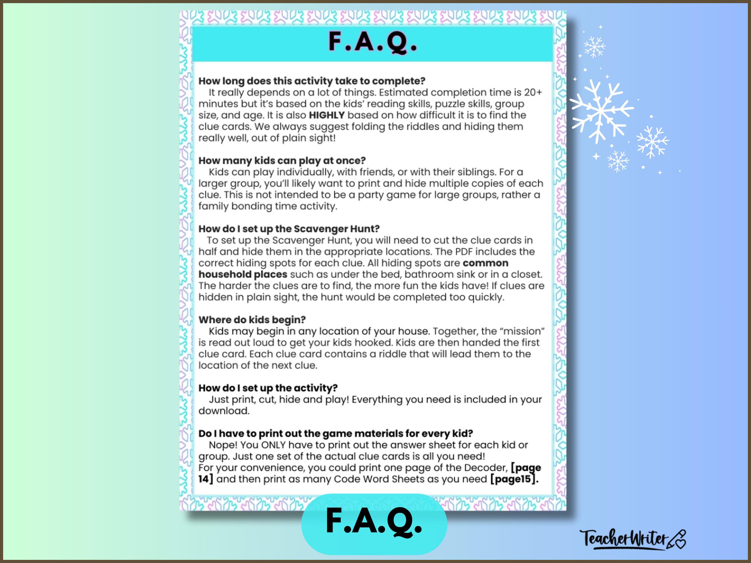 Winter Indoor Scavenger Hunt Yeti Abominable Snowman, Teen & Tween ...