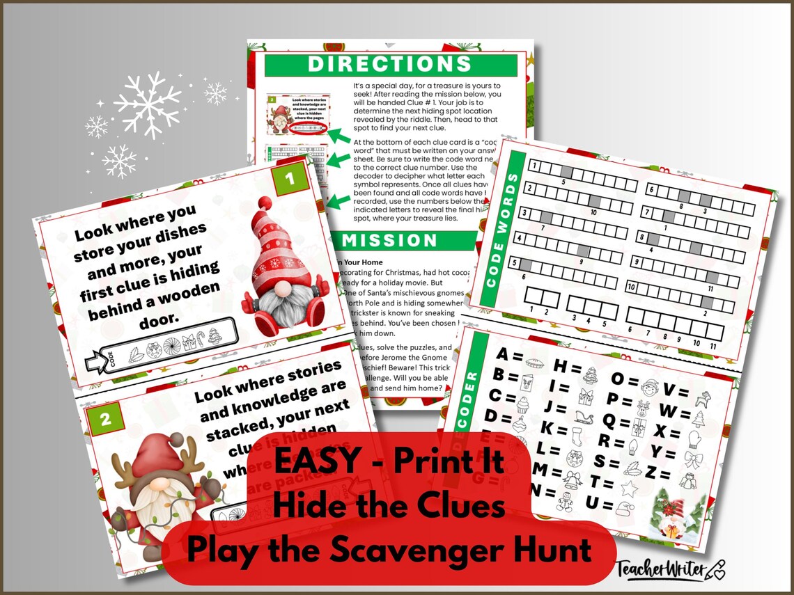 Christmas Indoor Scavenger Hunt Gnome Hide and Seek, Kids Theme Party ...