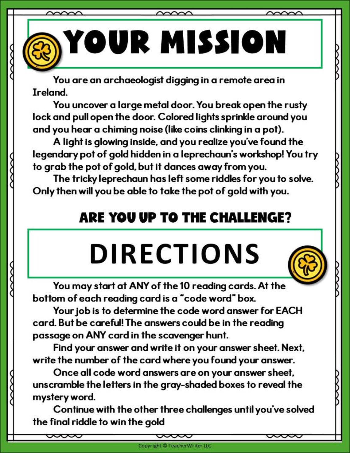 Escape Room for Kids, St. Patricks Day, Magic Leprechaun Gold ...