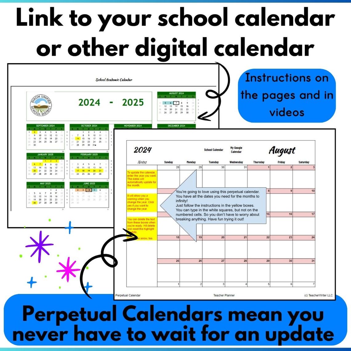 Teacher Planner Editable Lesson Plan Book in Sheets Perpetual Calendar ...