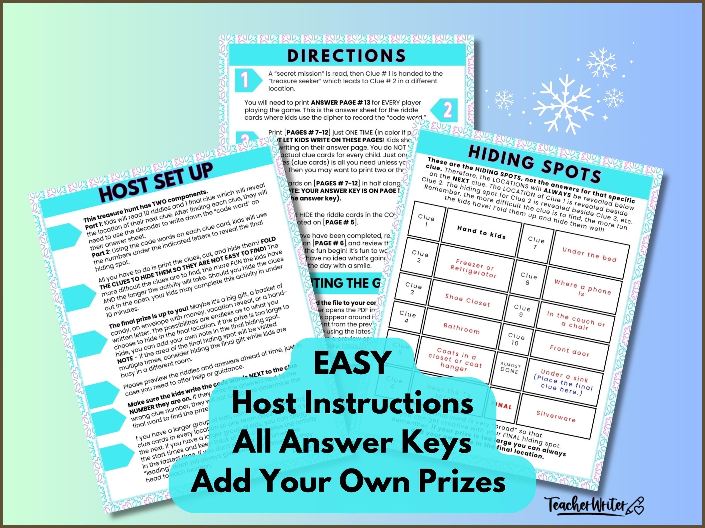 Winter Indoor Scavenger Hunt Snowman Hide and Seek, Kids Puzzles, Theme ...