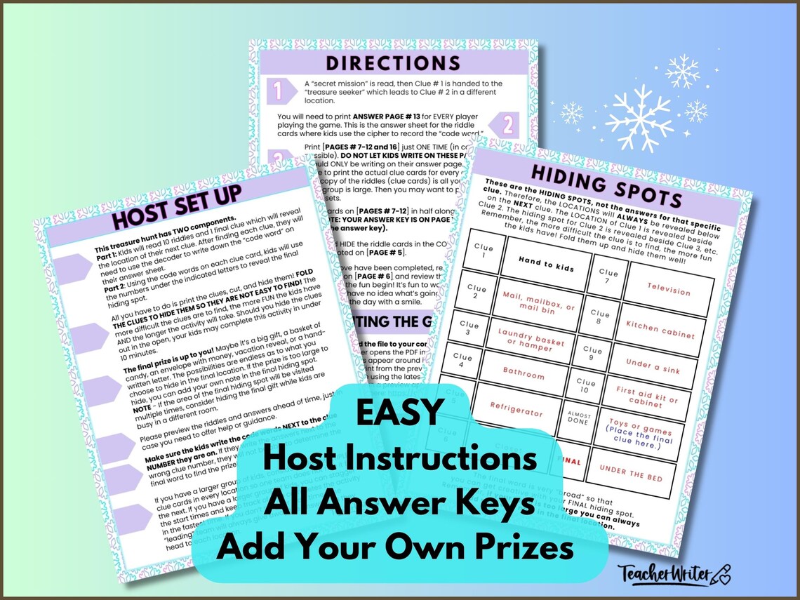 Winter Indoor Scavenger Hunt Snowflake Twins Kids Tween Party Mystery ...