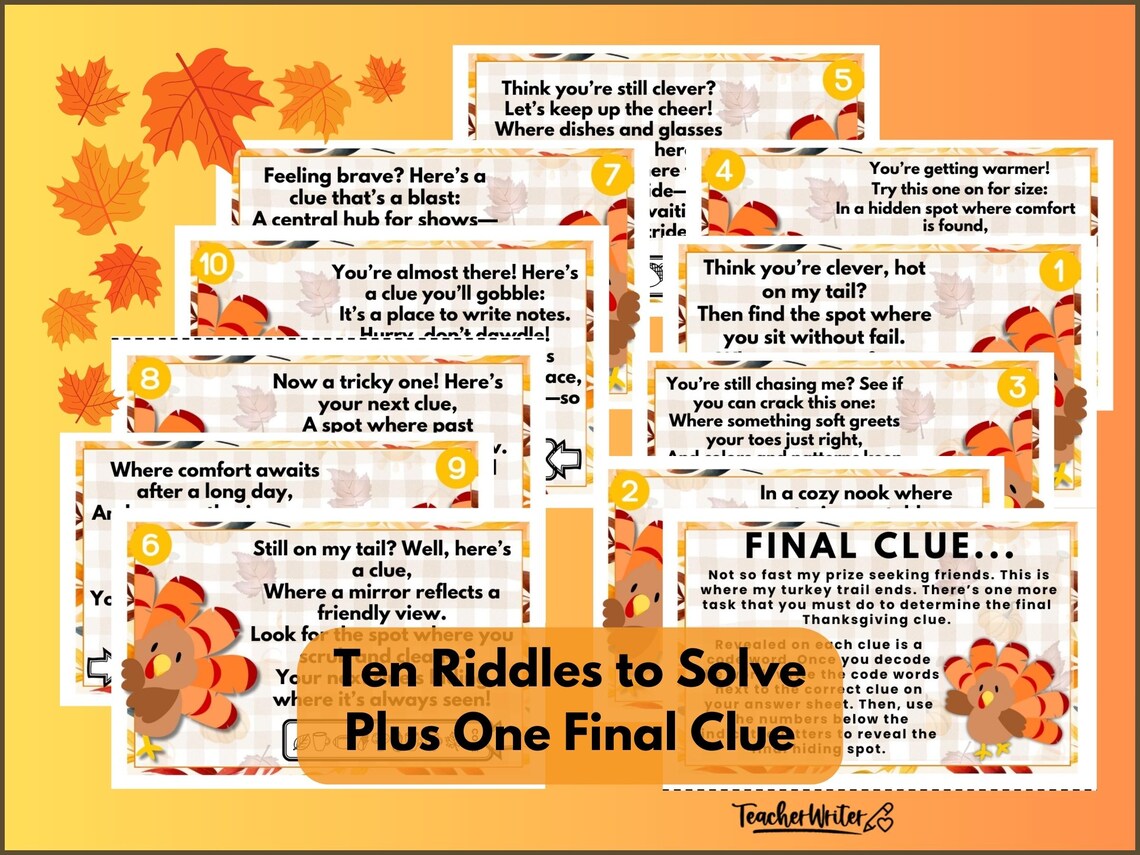 Thanksgiving Indoor Scavenger Hunt Tricky Tom Turkey Mystery Game ...