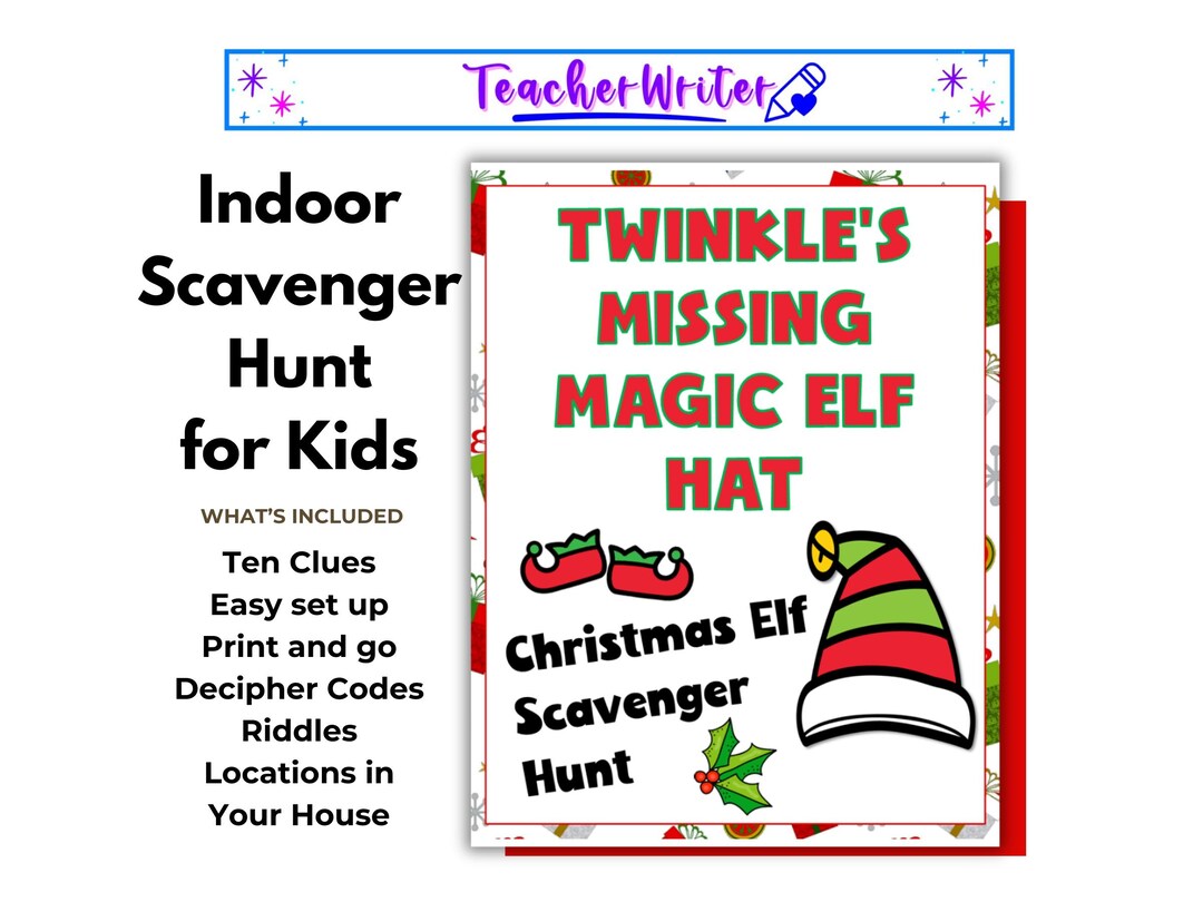 Christmas Indoor Scavenger Hunt Missing Magic Elf Hat, Kids Puzzles ...