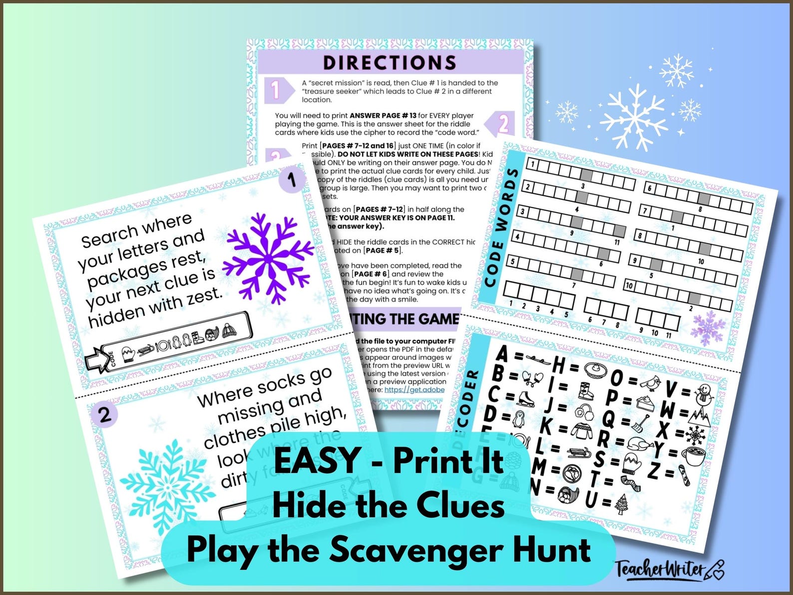 Winter Indoor Scavenger Hunt Snowflake Twins, Kids Tween Party, Mystery ...