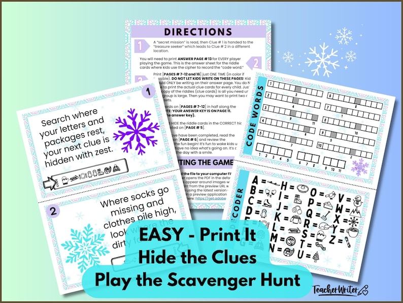 Winter Indoor Scavenger Hunt Snowflake Twins Kids Tween Party Mystery ...