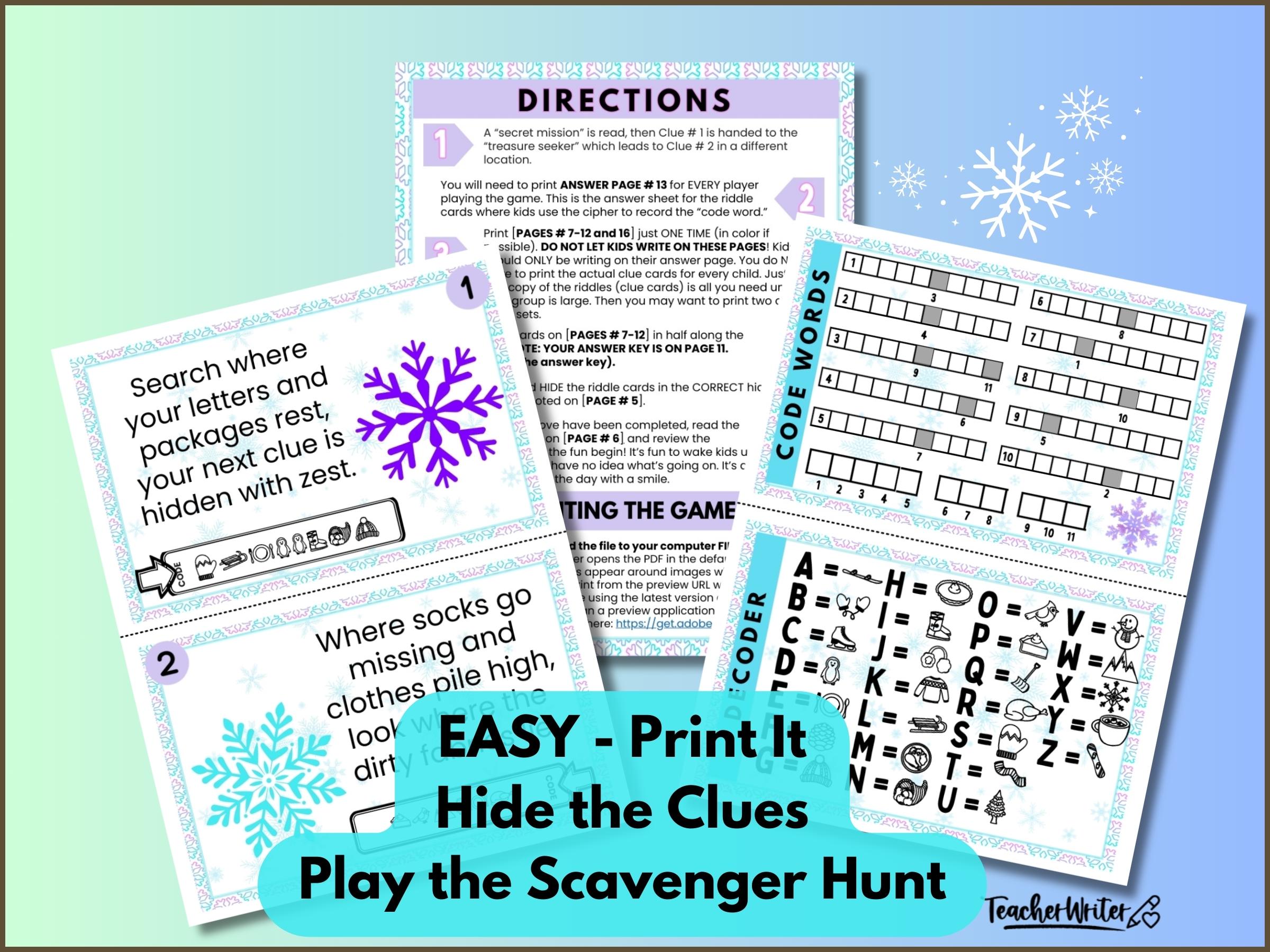 Winter Indoor Scavenger Hunt Snowflake Twins Kids Tween Party Mystery ...