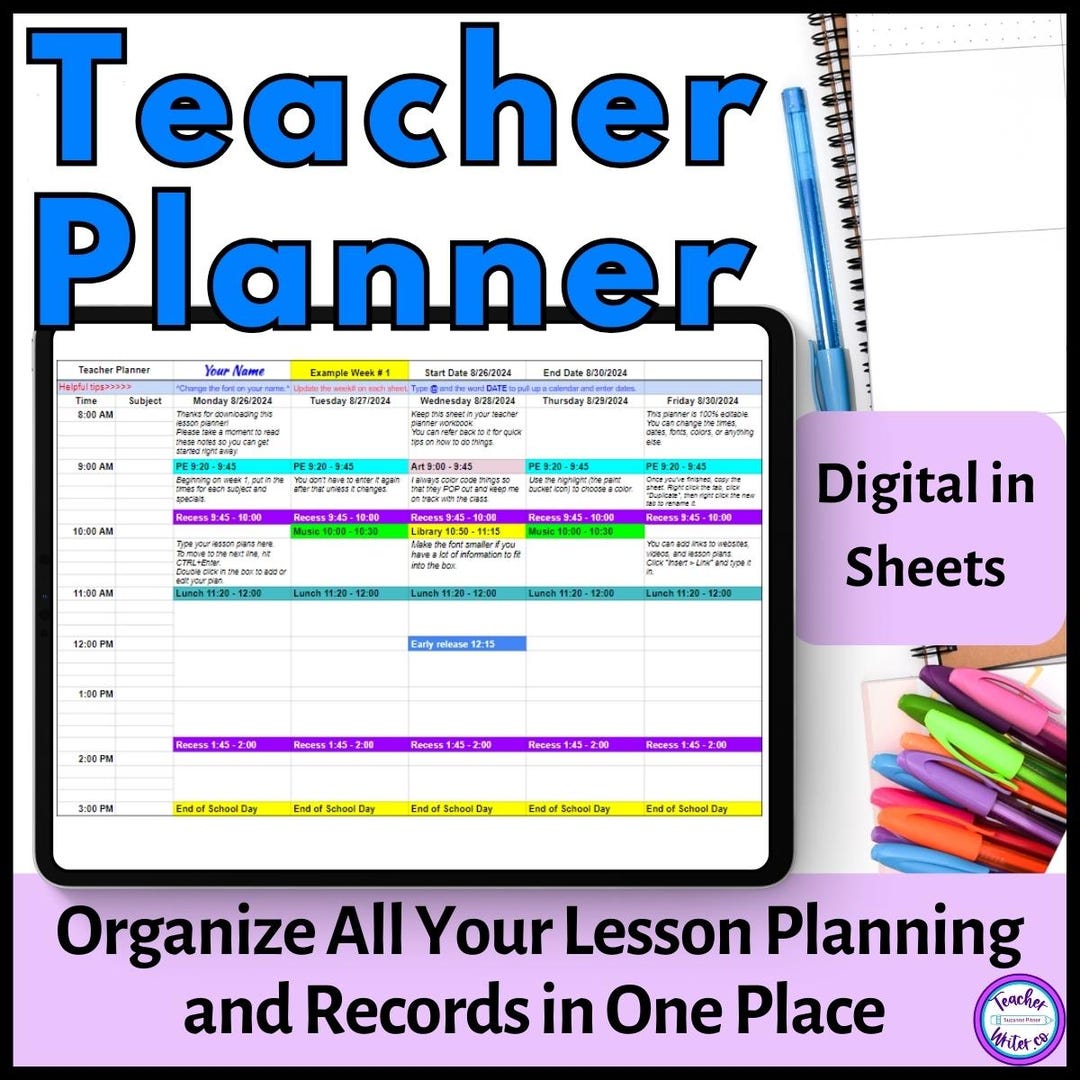 Teacher Planner Editable Lesson Plan Book in Sheets Perpetual Calendar ...