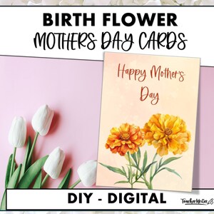 October Marigold Mother's Day Card, Watercolor Birth Flower (digital ...