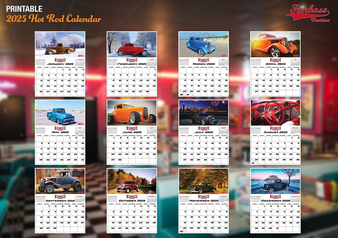 Calendario imprimible de Hot Rod Classics 2025 de 8,5 x 11 - Etsy México