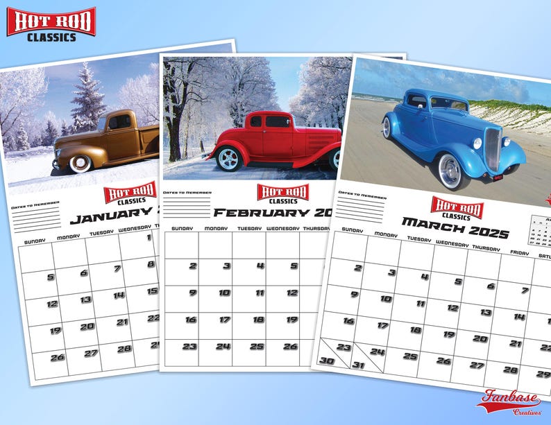 Calendario imprimible de Hot Rod Classics 2025 de 8,5 x 11 - Etsy México