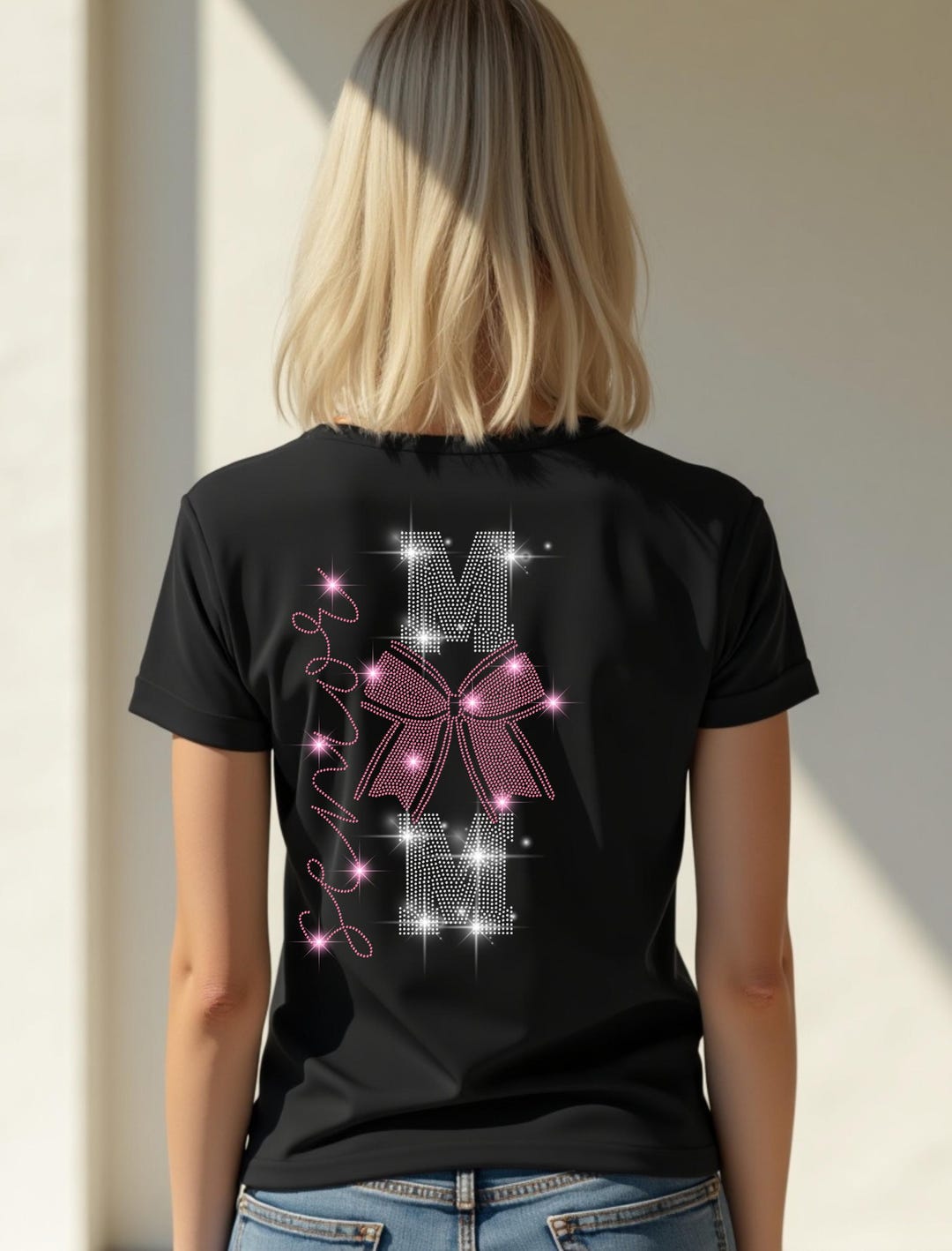 Senior Mom Rhinestone Cheer Shirt - Custom Rhinestone Color - Cheer Bow ...