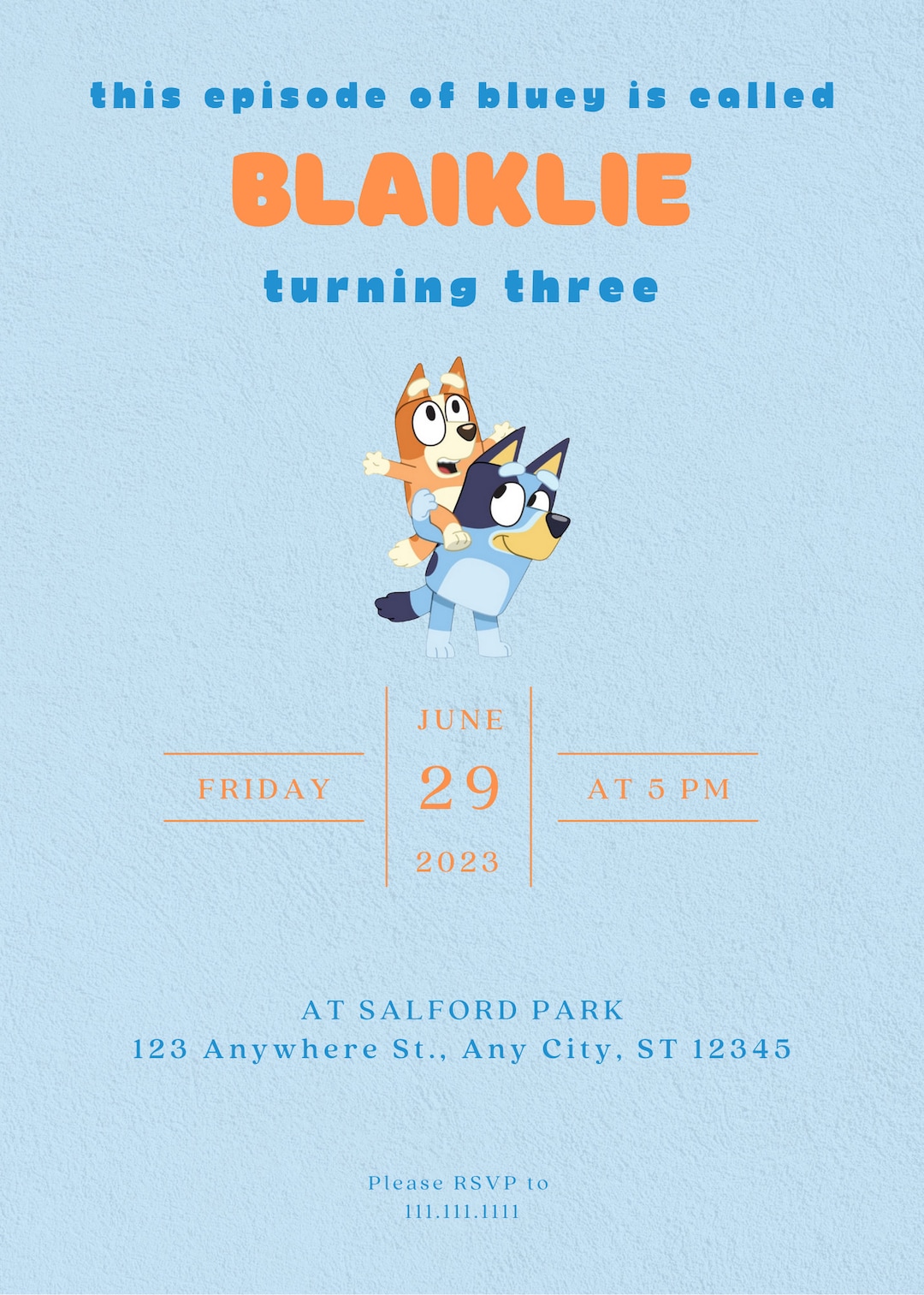 Editable Bluey Invitation Canva Template - Etsy