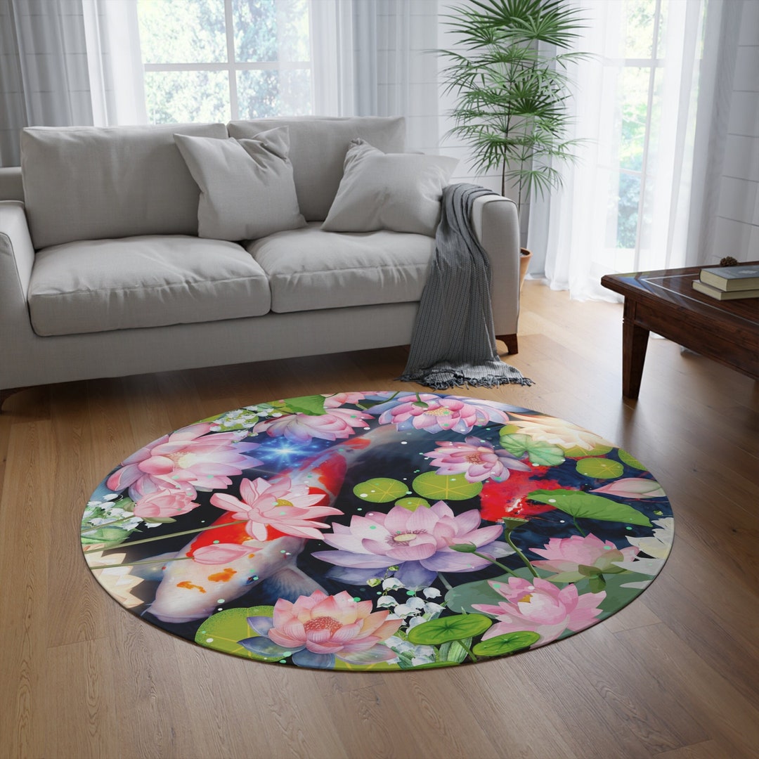 Koi Pond Lotus Flower Round Rug, Home Gift, Stunning Rug Gift Idea ...
