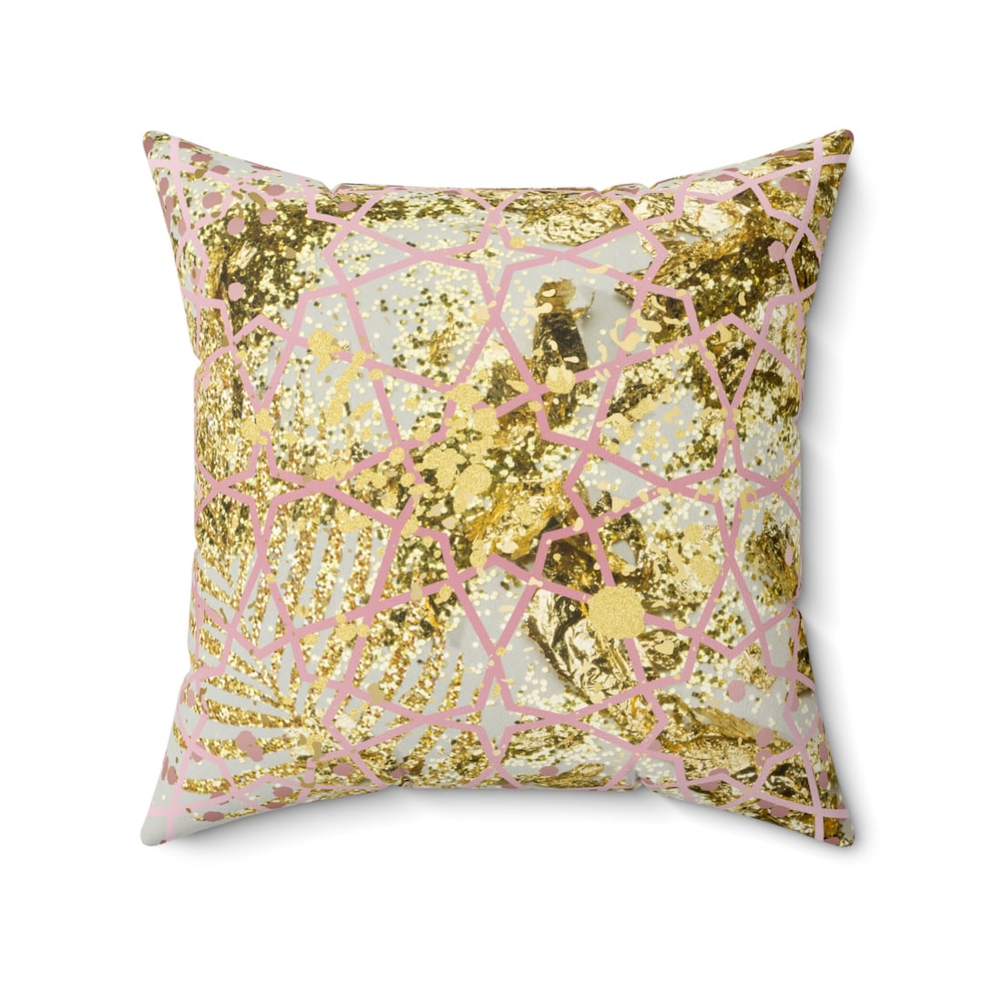 Gold Leaf Design Luxury Living Spun Square Pillow, Beautiful Indoor ...
