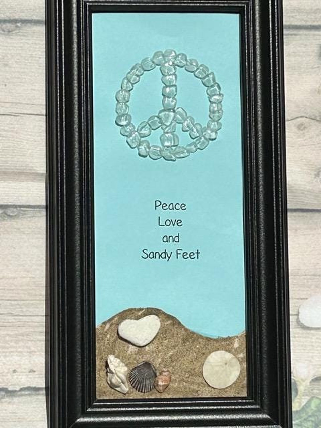 Peace, Love and Sandy Feet Framed Authentic Sea Glass Art Sea Shells - Etsy