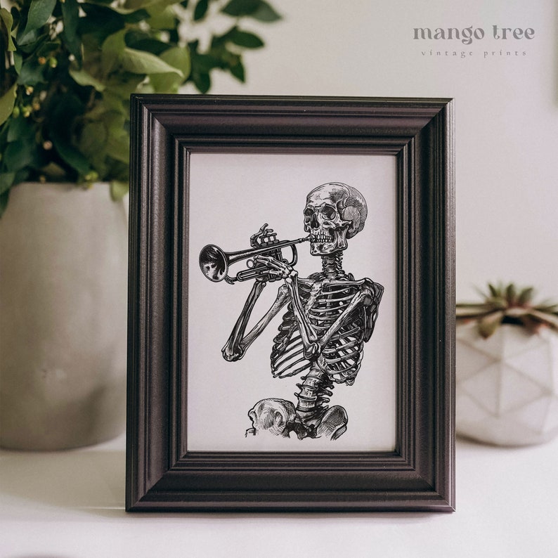 Black and White Skeleton Wall Art, Printable Vintage Gothic Artwork of ...
