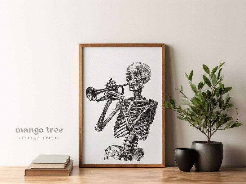 Black and White Skeleton Wall Art, Printable Vintage Gothic Artwork of ...