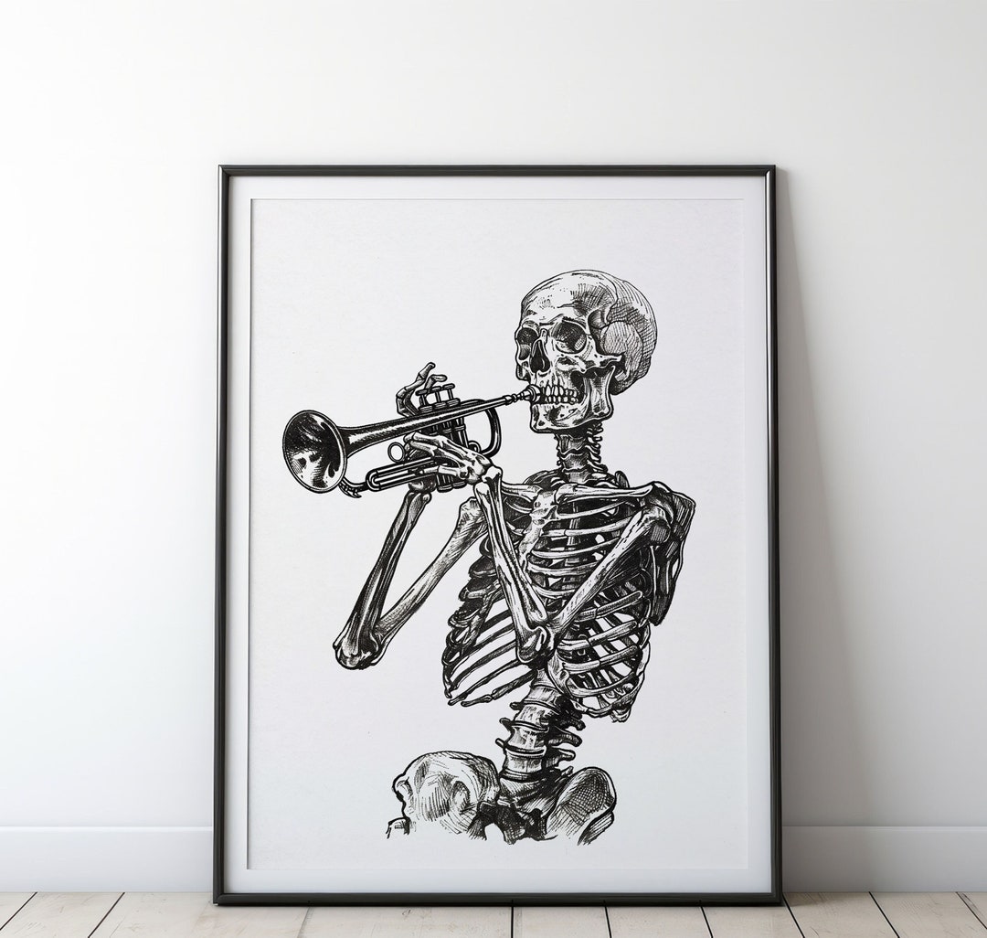 Black and White Skeleton Wall Art, Printable Vintage Gothic Artwork of ...