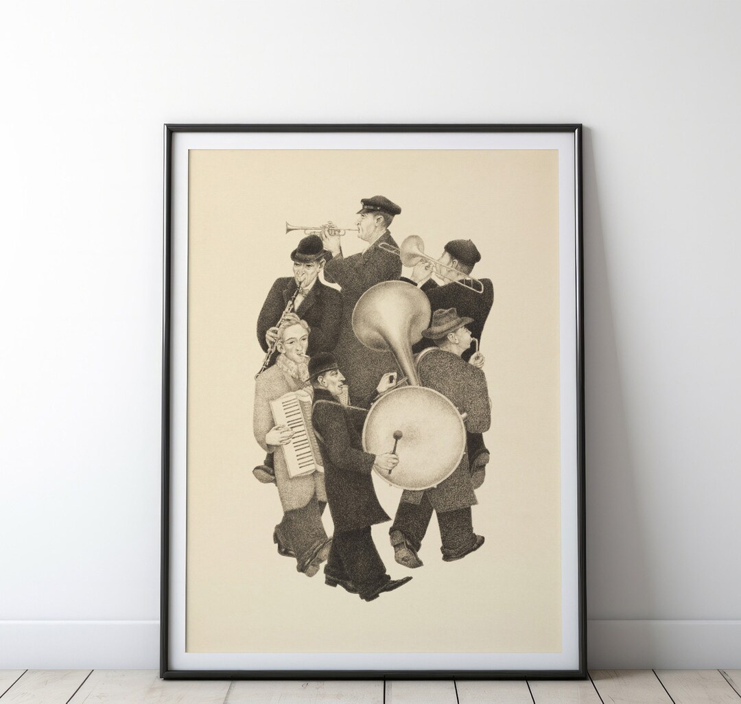 Printable Music Wall Art, Vintage Drawing of Band Playing Instruments ...