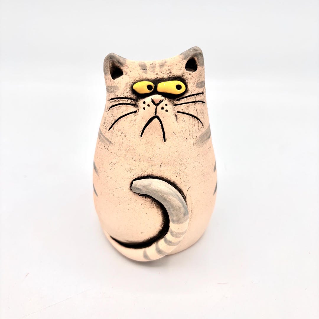 Tabby Cat Figurine Gar Striped Ceramic Cat, Cat Lover Gift, Whimsical ...