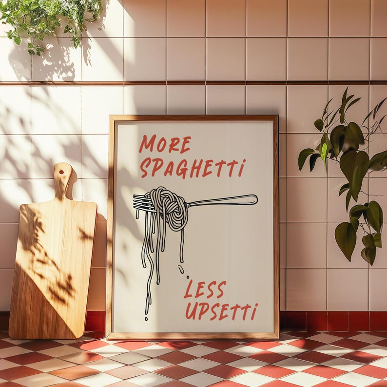 Spaghetti Fork, More Spaghetti Less Upsetti, Retro Wall Art, Pasta ...