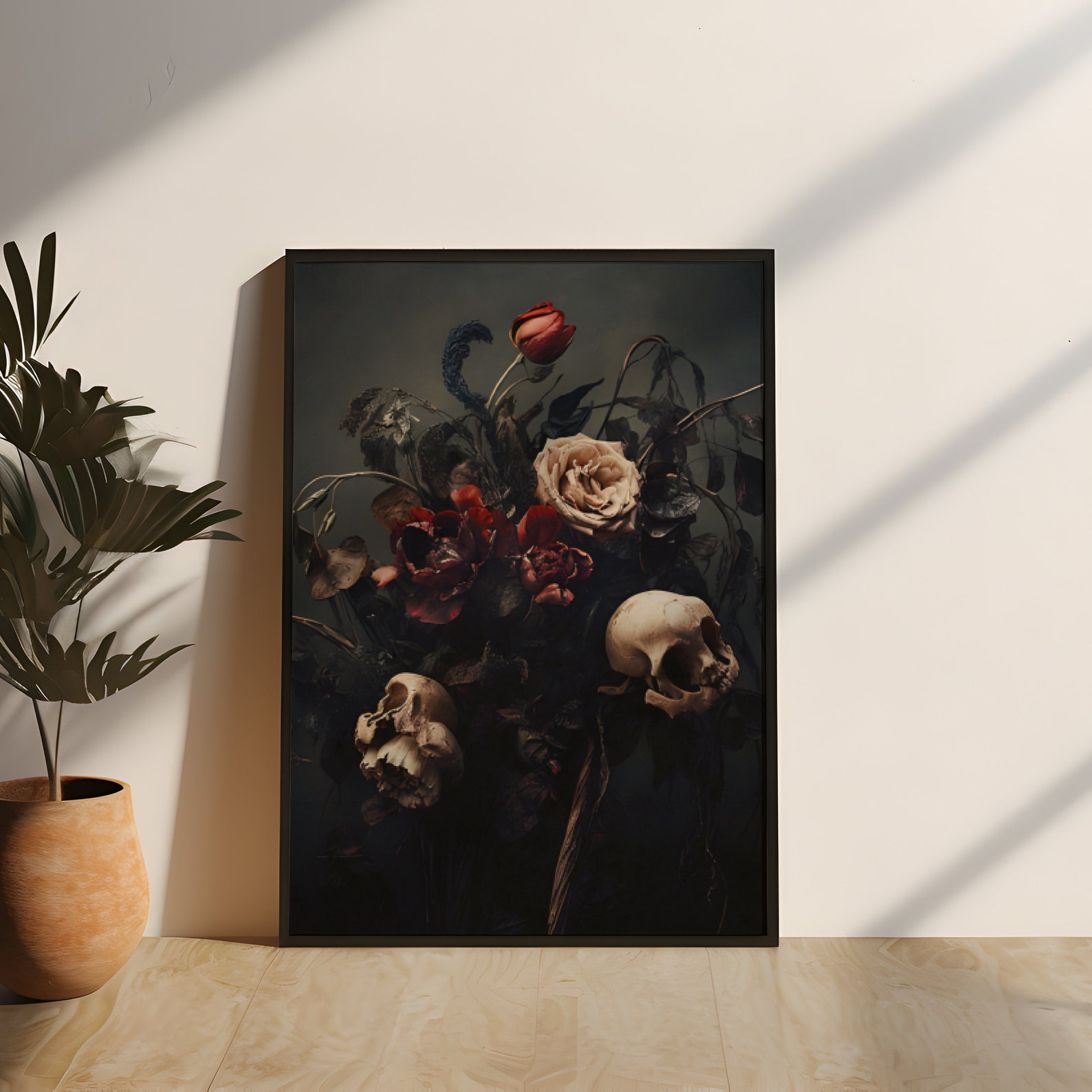 Vintage Skeleton Flowers Wall Decor | Dark Bouquet Wall Art Print ...