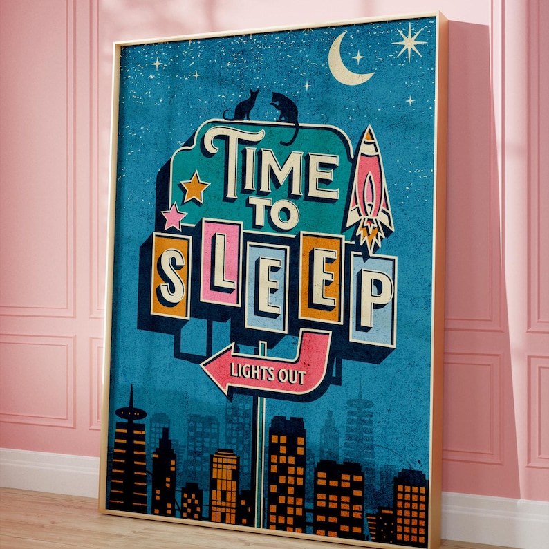Retro Poster Quote Art | Bedtime Quote - Time for Sleep| Large Retro ...