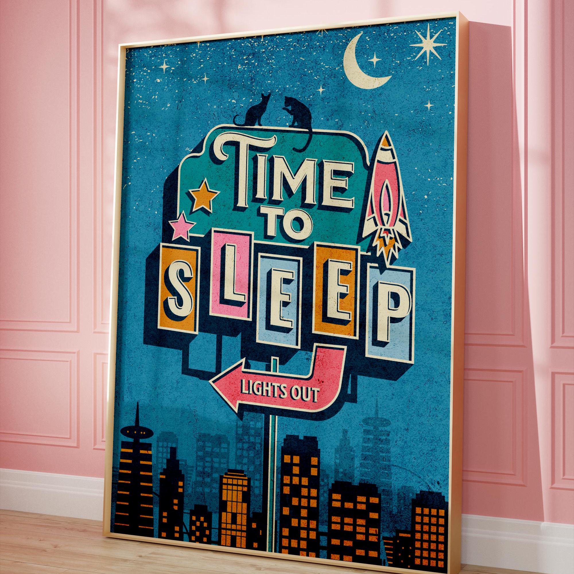 Retro Poster Quote Art | Bedtime Quote - Time for Sleep| Large Retro ...