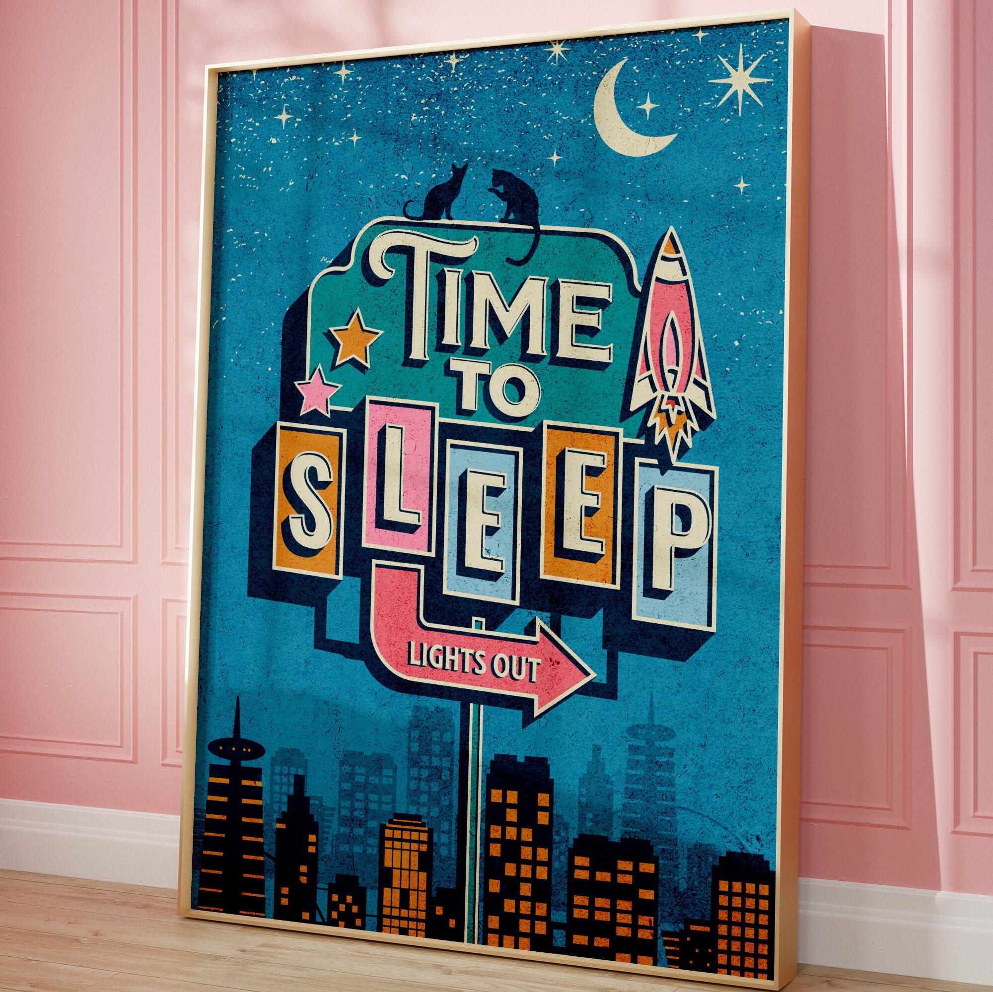 Retro Poster Quote Art | Bedtime Quote - Time for Sleep| Large Retro ...