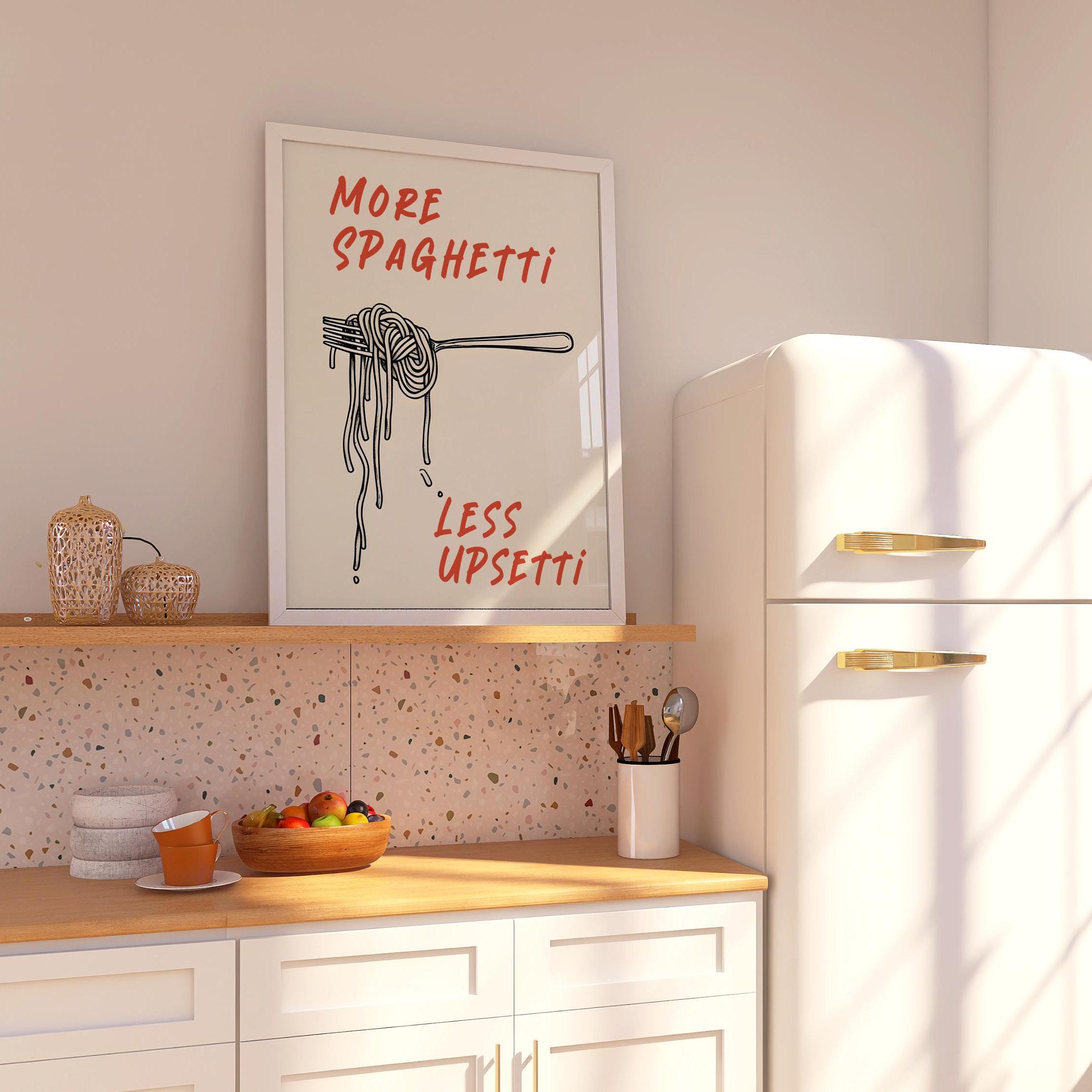 Spaghetti Fork, More Spaghetti Less Upsetti, Retro Wall Art, Pasta ...