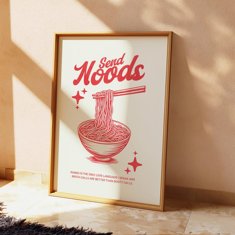 Send Noods Ramen Wall Art, Printable Wall Art, Retro Wall Art, Ramen ...