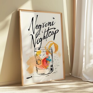 Negroni Nightcap Wall Art, Cocktail Poster, Negroni Poster, Bar Cart ...