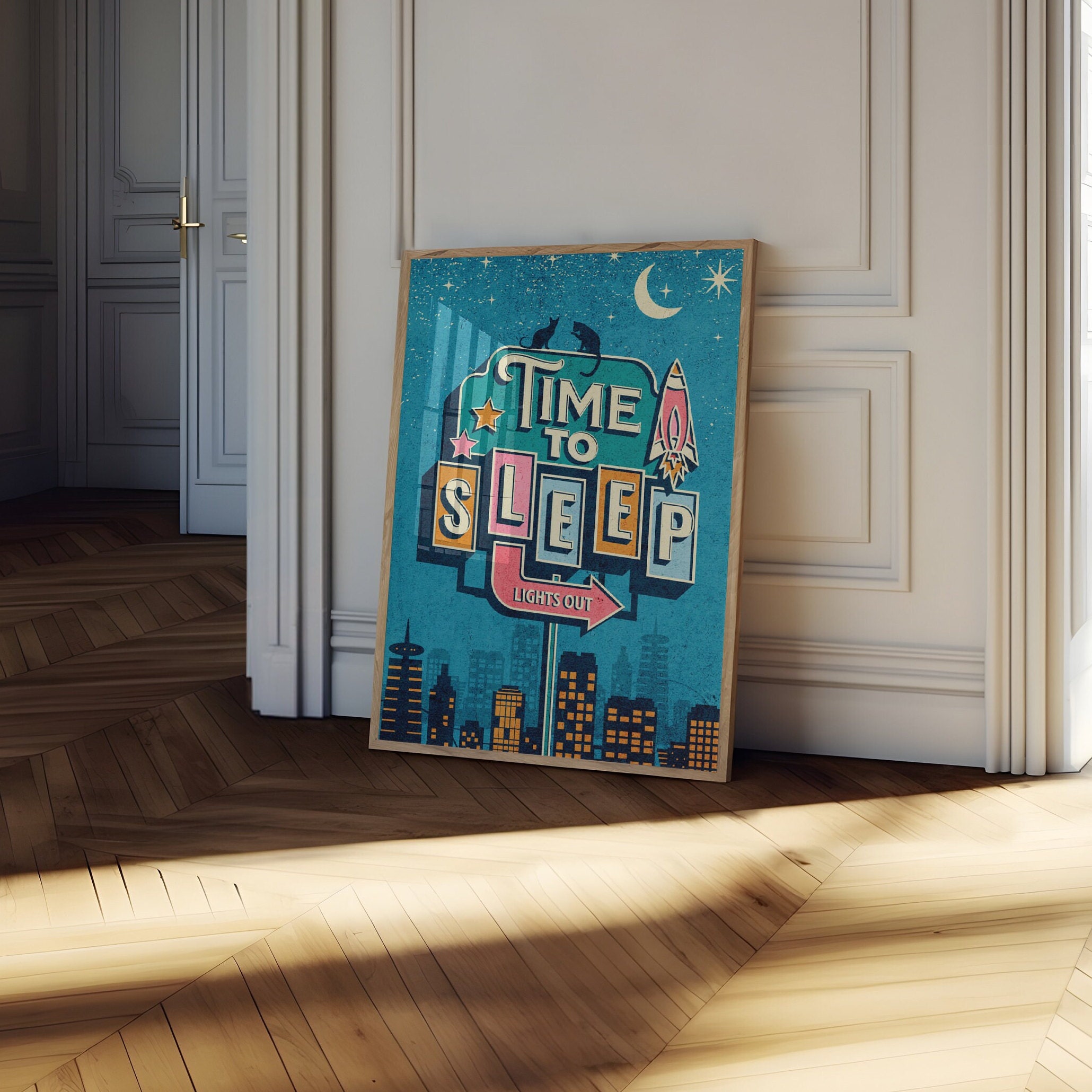 Retro Poster Quote Art Bedtime Quote Time for Sleep Large - Etsy
