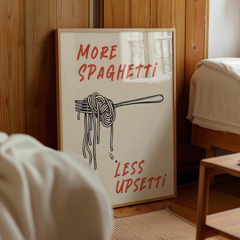 Spaghetti Fork, More Spaghetti Less Upsetti, Retro Wall Art, Pasta ...