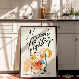 Negroni Nightcap Wall Art, Cocktail Poster, Negroni Poster, Bar Cart ...