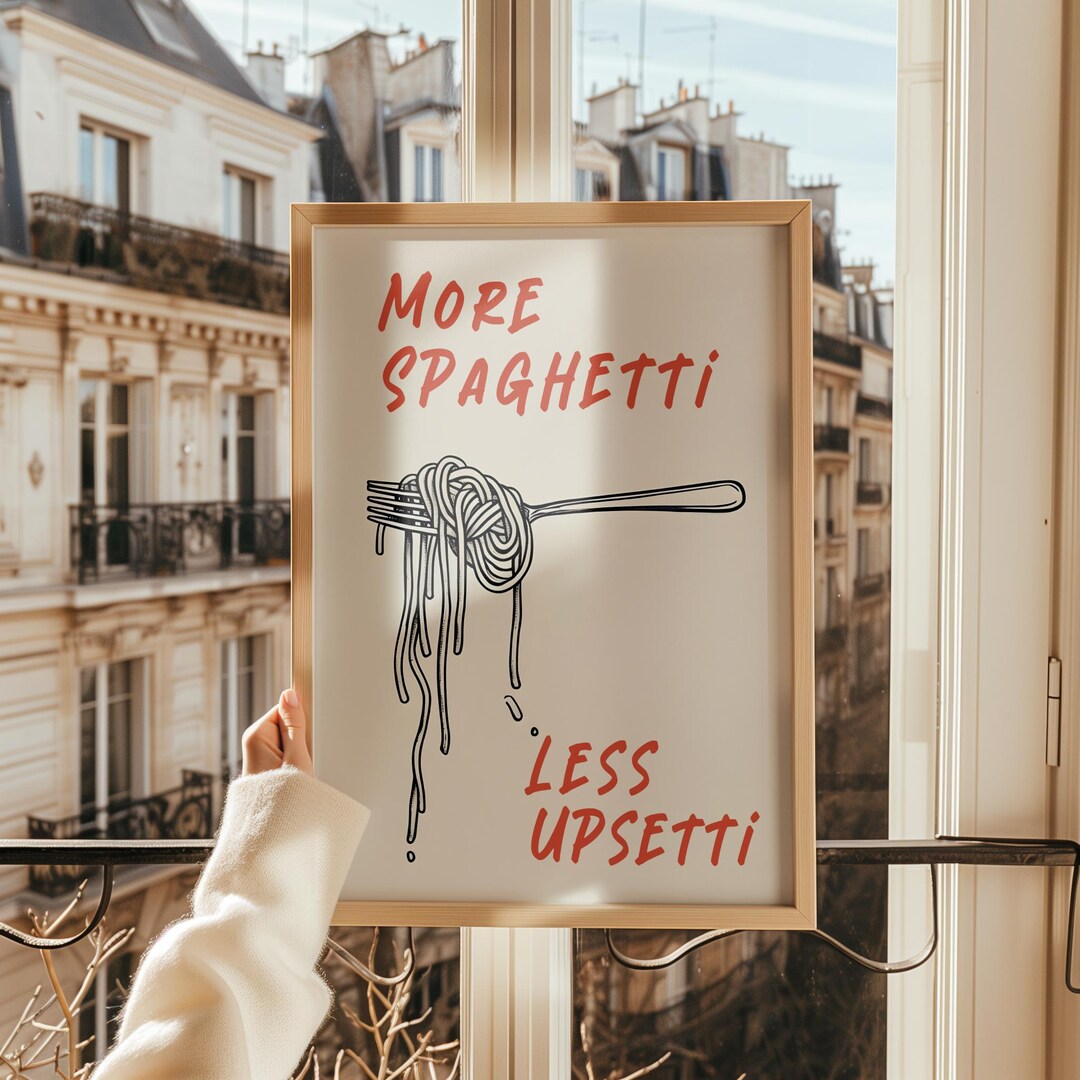 Spaghetti Fork, More Spaghetti Less Upsetti, Retro Wall Art, Pasta ...