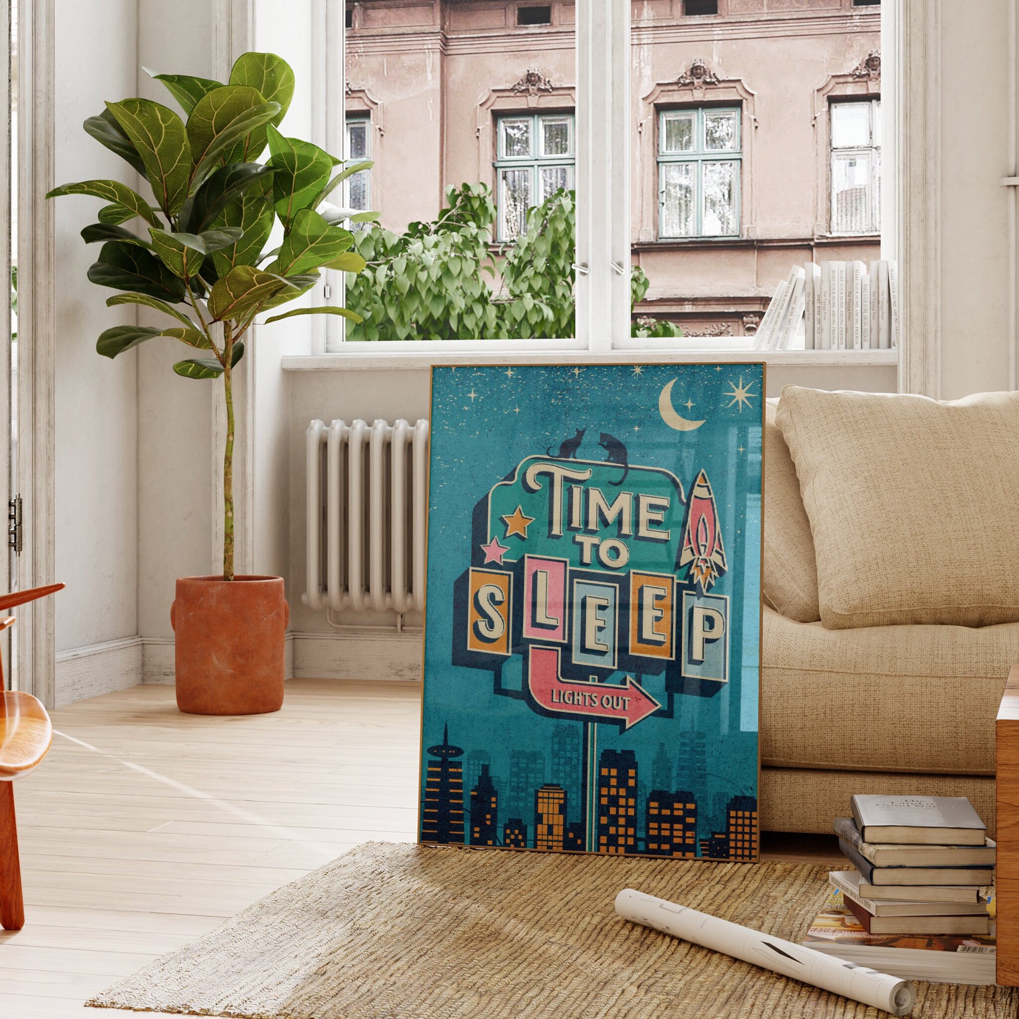 Retro Poster Quote Art Bedtime Quote Time for Sleep Large - Etsy