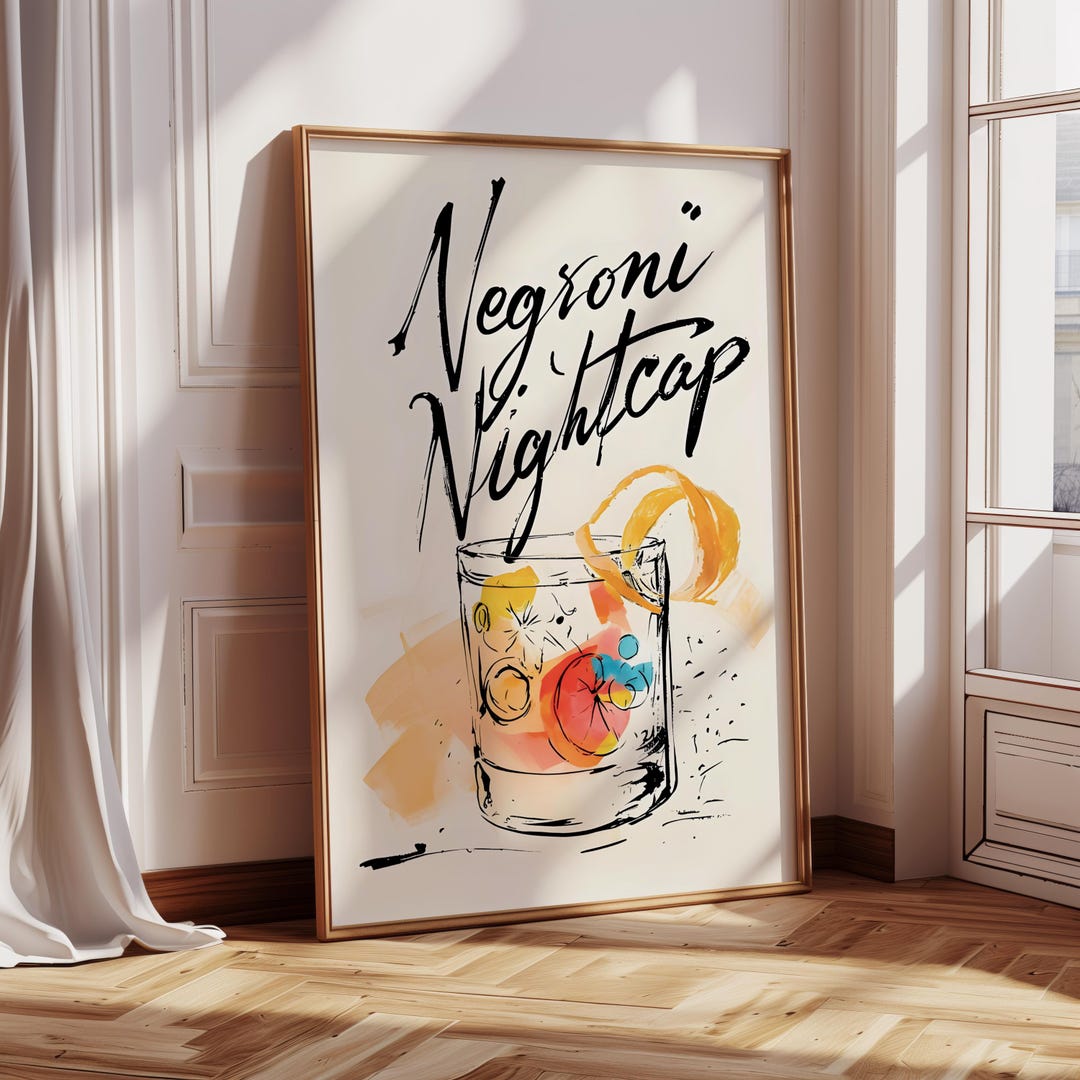 Negroni Nightcap Wall Art, Cocktail Poster, Negroni Poster, Bar Cart ...