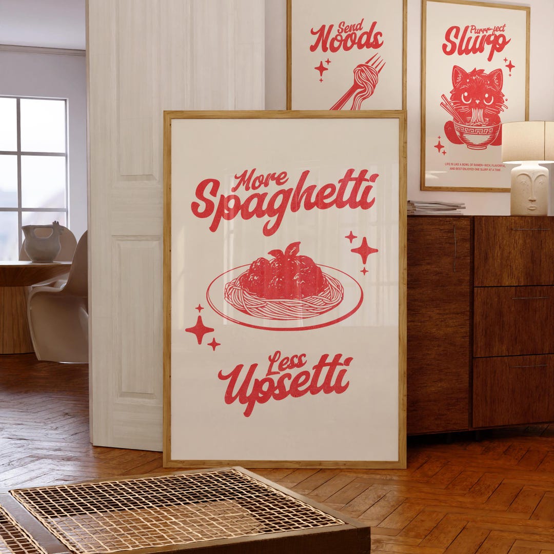 More Spaghetti Less Upsetti Print, Retro Wall Art, Italian Kitchen Art ...