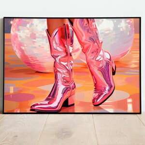 Disco Wall Art - Shiny Light Pink Cowboy Boots | Trendy Wall Art |gift ...