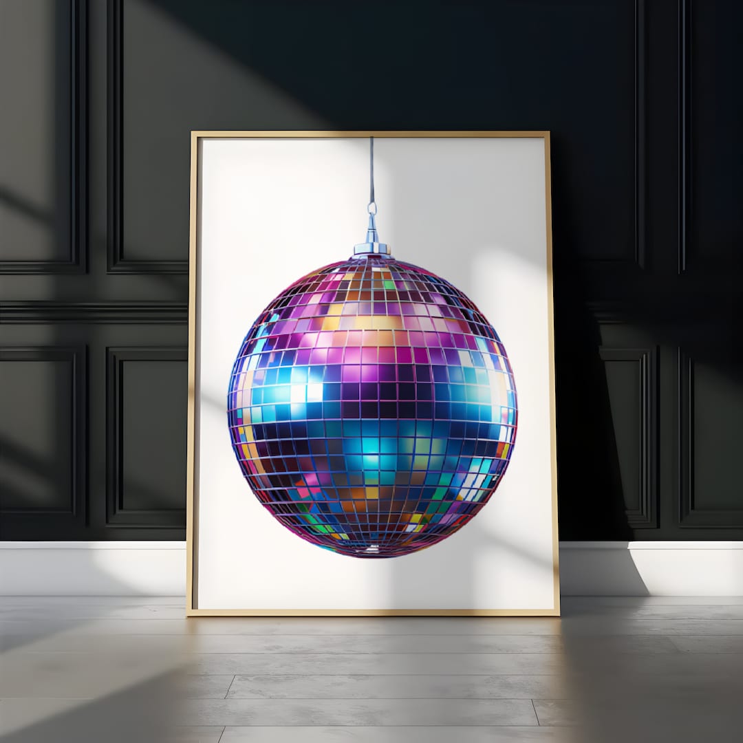 Retro Disco Wall Art - Hanging Disco Ball | Trendy Art Print | Digital ...